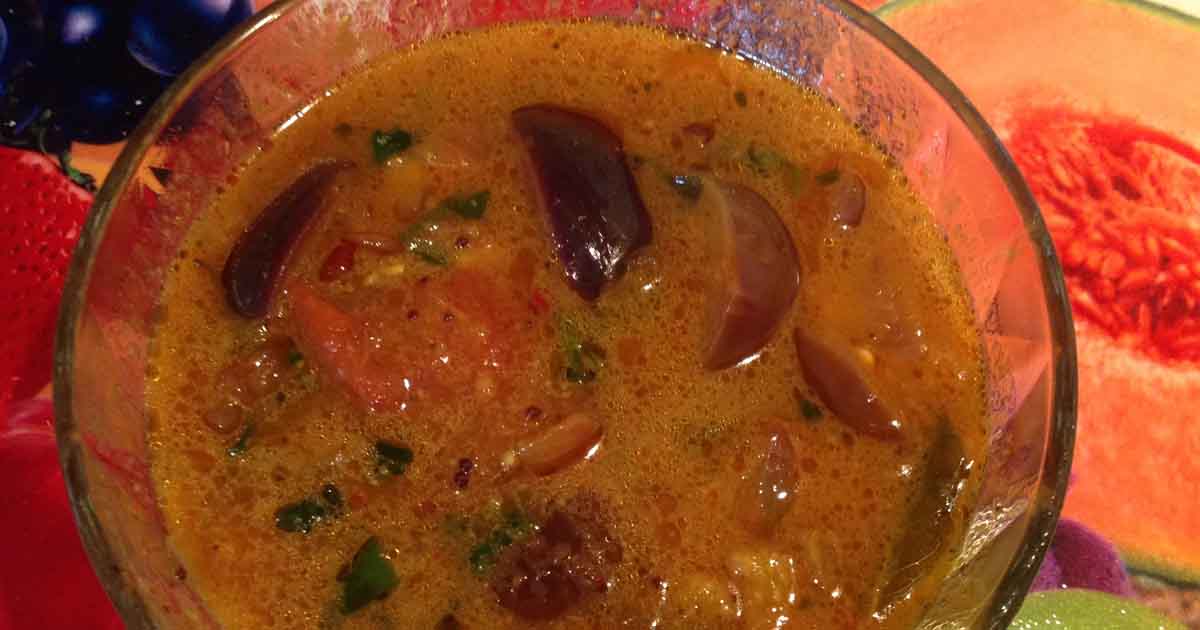 Kathirikai Karamani Poricha Kuzhambu Recipe