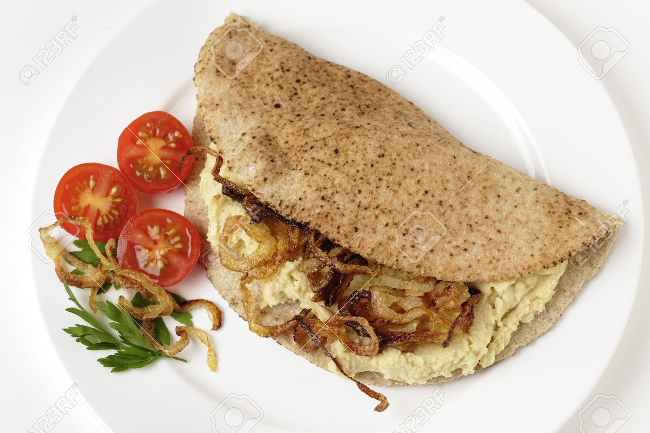 Pitta bread with Tofu Spread and caramelized onions - HungryForever ...